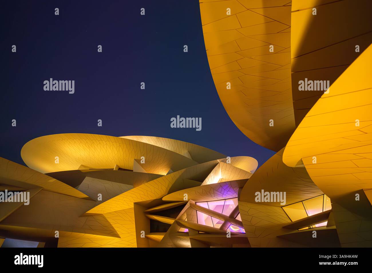 Doha, Qatar - Jan 06 2024, a bottom up view of National Museum of Qatar ...