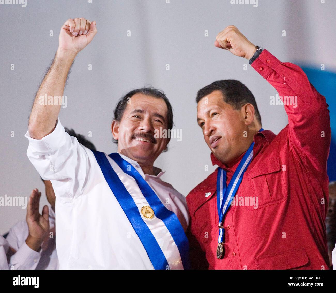 Jan 10, 2007; Managua, NICARAGUA; HUGO CHAVEZ, President of Venezuela ...