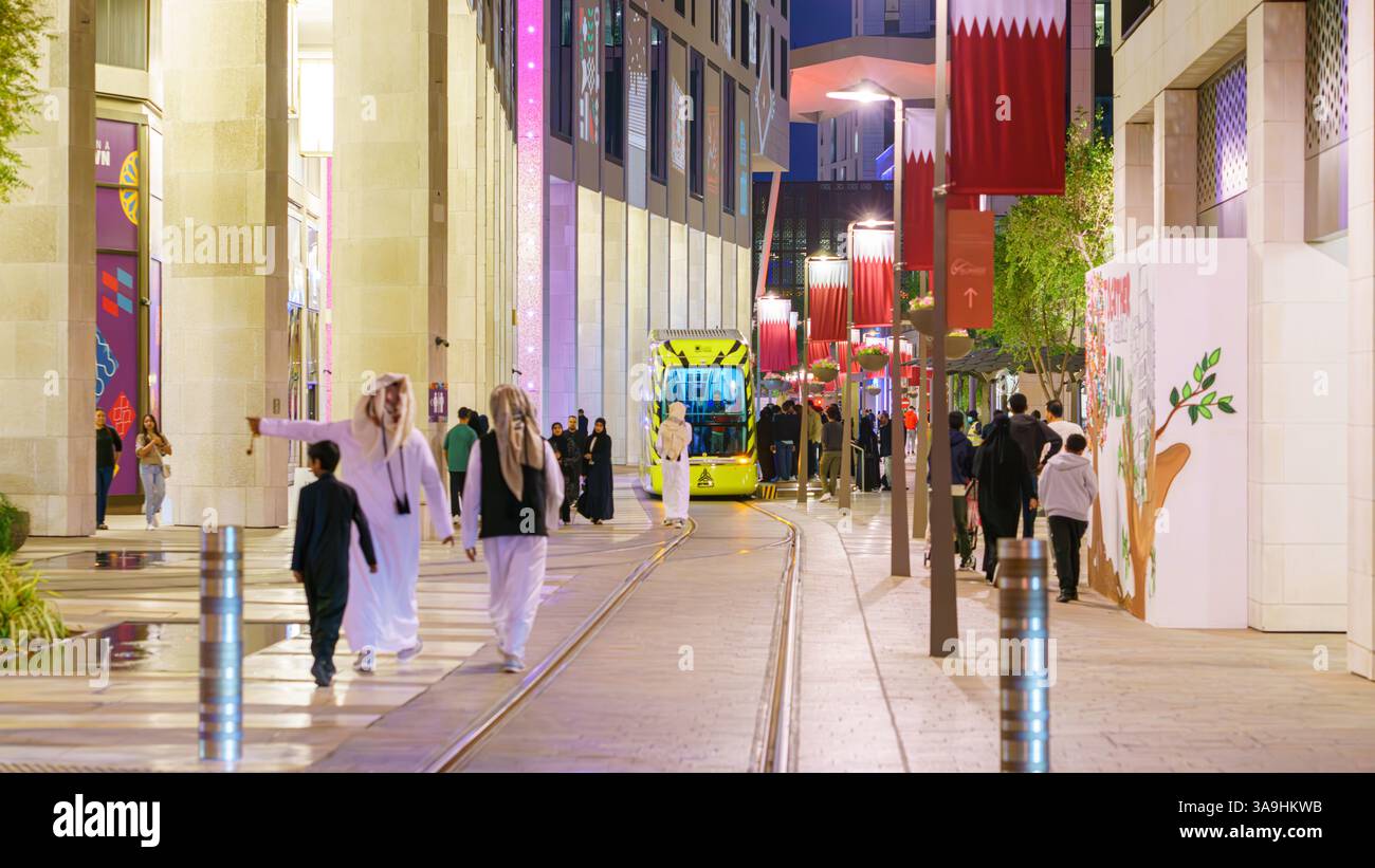 Doha, Qatar - Jan 06 2024, a panoramic view of the street along which a ...