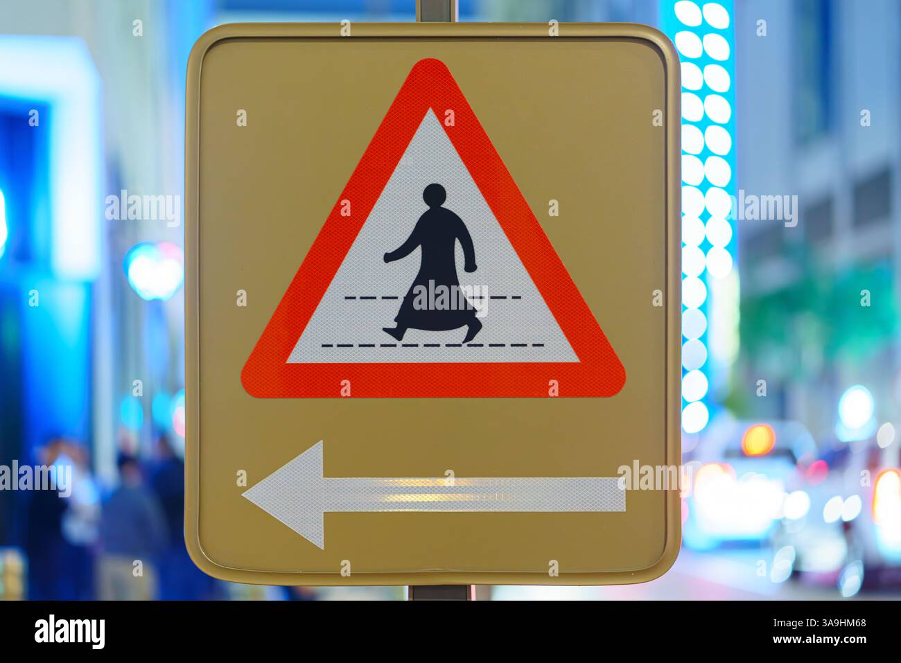 Doha, Qatar, Close-up of a road sign indicating a pedestrian crossing ...