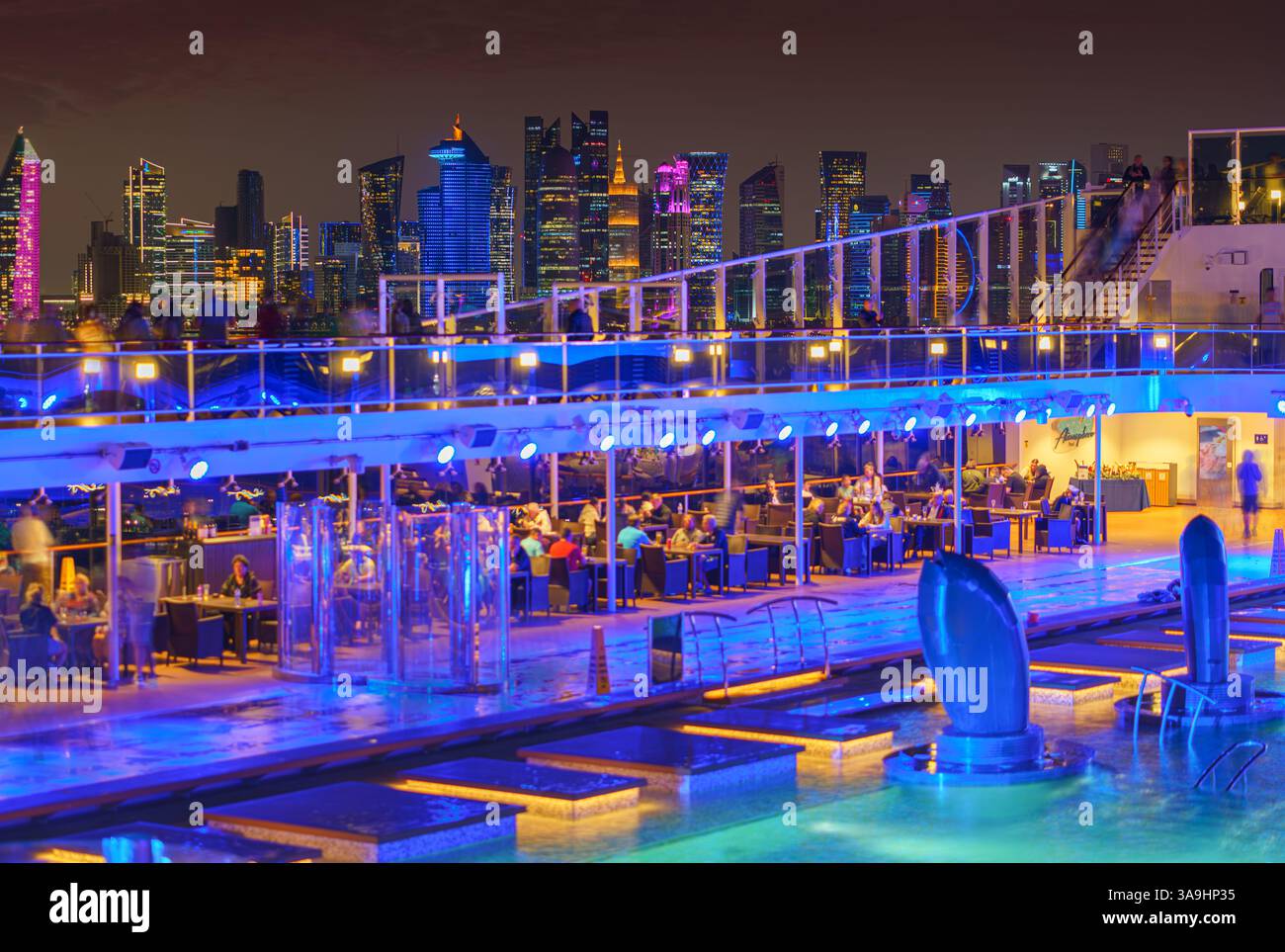 Doha, Qatar - Jan 07 2024, Panoramic view of the deck of the MSC ...