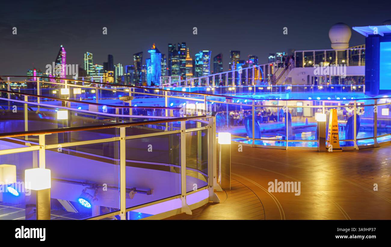 Doha, Qatar - Jan 07 2024, Panoramic view of the deck of the MSC ...
