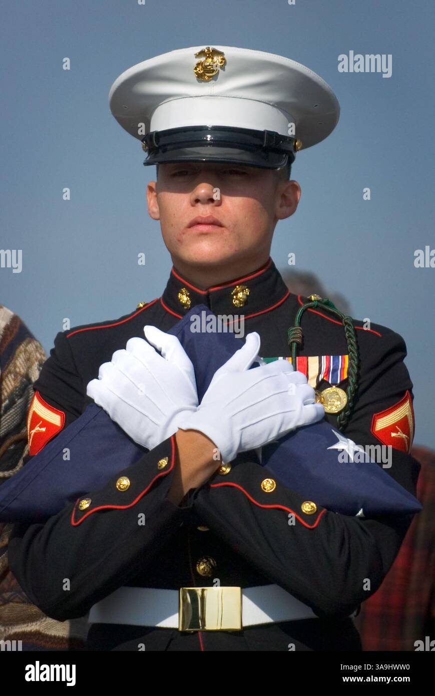 Nov 10, 2005; Sacramento, CA, USA; Lance Corporal DAVID BELCHER holds ...