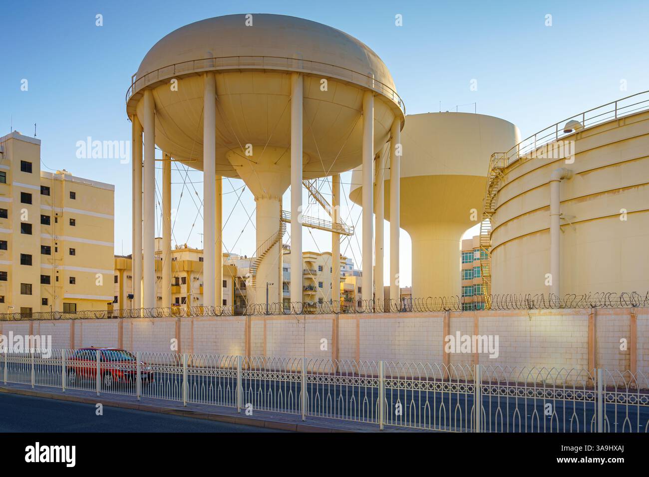 Manama, Bahrain - Jan 08 2024, a Panoramic view of two large beige ...