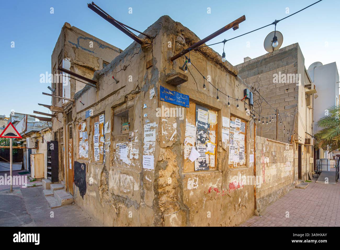Manama, Bahrain - Jan 08 2024, View of the corner of an old dilapidated ...