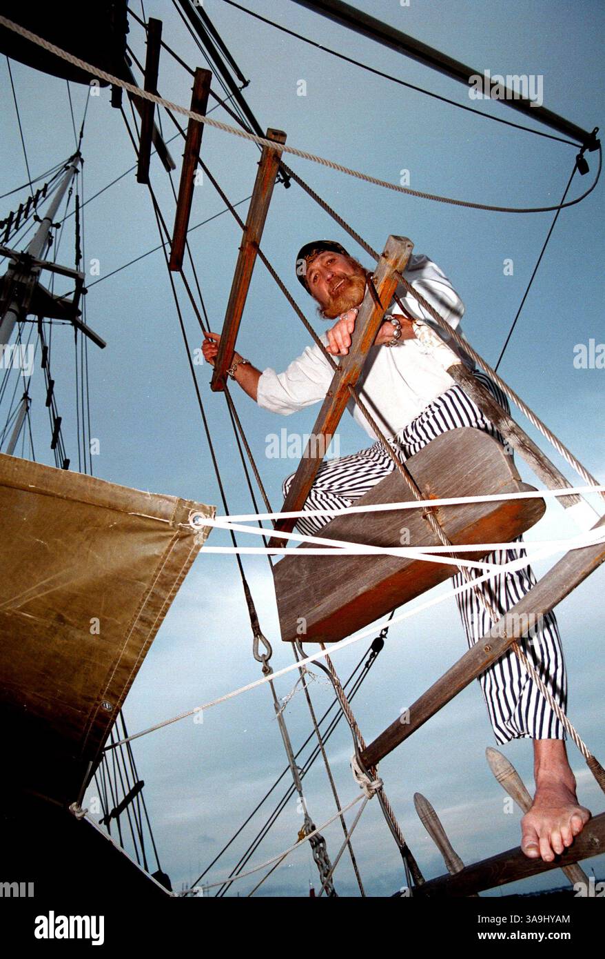 Mar 05, 1998; Los Angeles, CA, USA; Singer DAN HAGGERTY on his boat in ...
