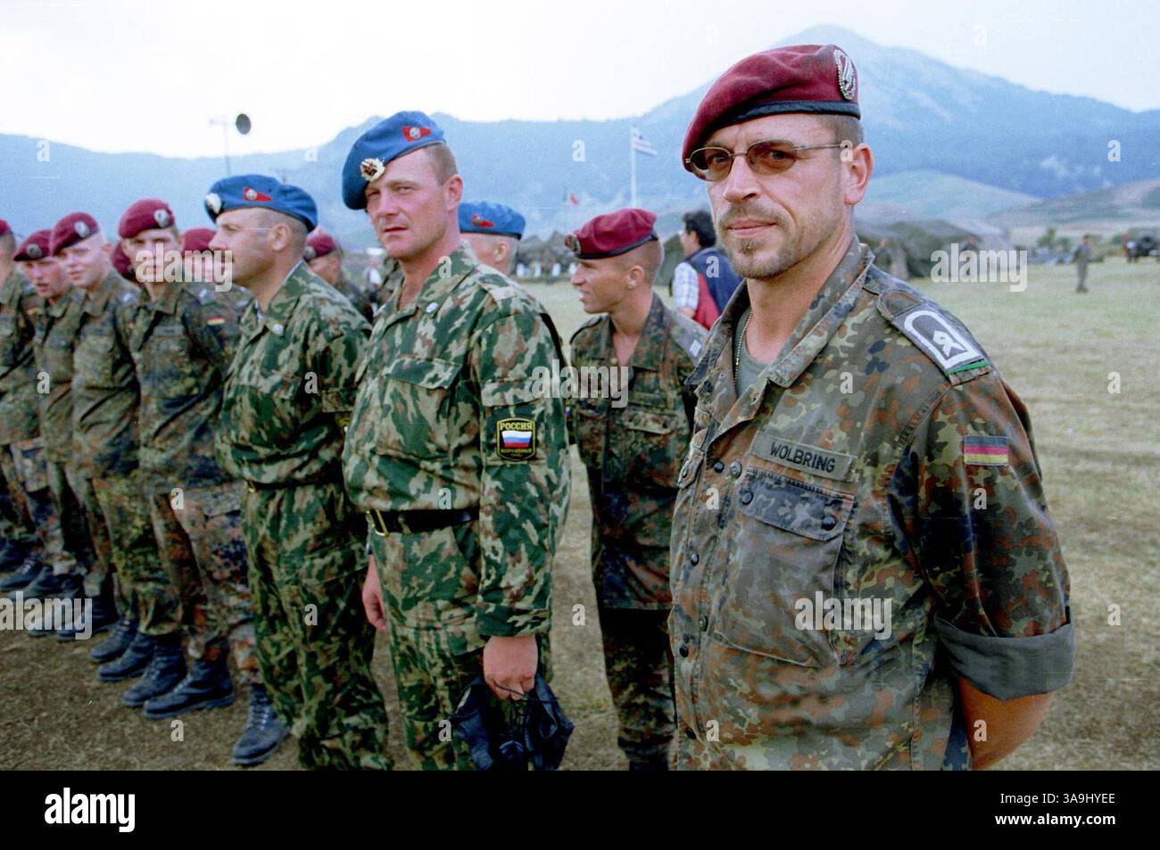Aug 19, 1998; Biza, Albania; NATO: German and Russian paratroopers get ...