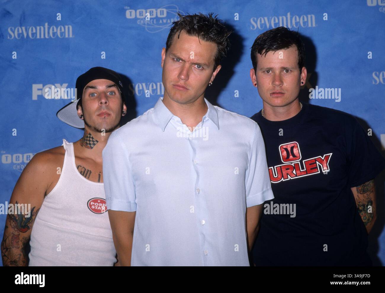 Aug 01, 1999; Santa Monica, CA, USA; TRAVIS BARKER, MARK HOPPUS and TOM DELONGE of Blink 182 at ...
