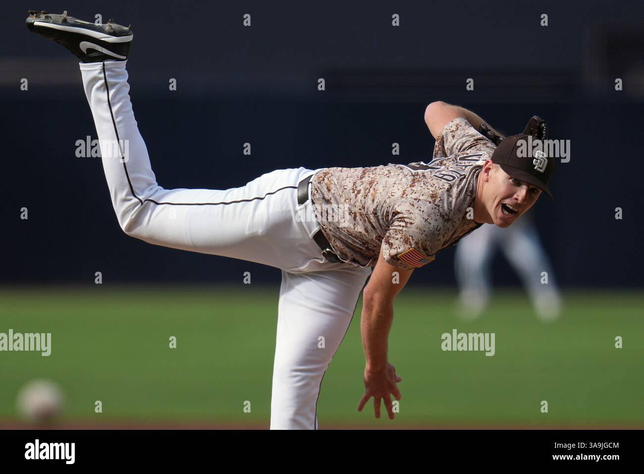 San Diego Padres starting pitcher Nick Pivetta works against an Atlanta ...