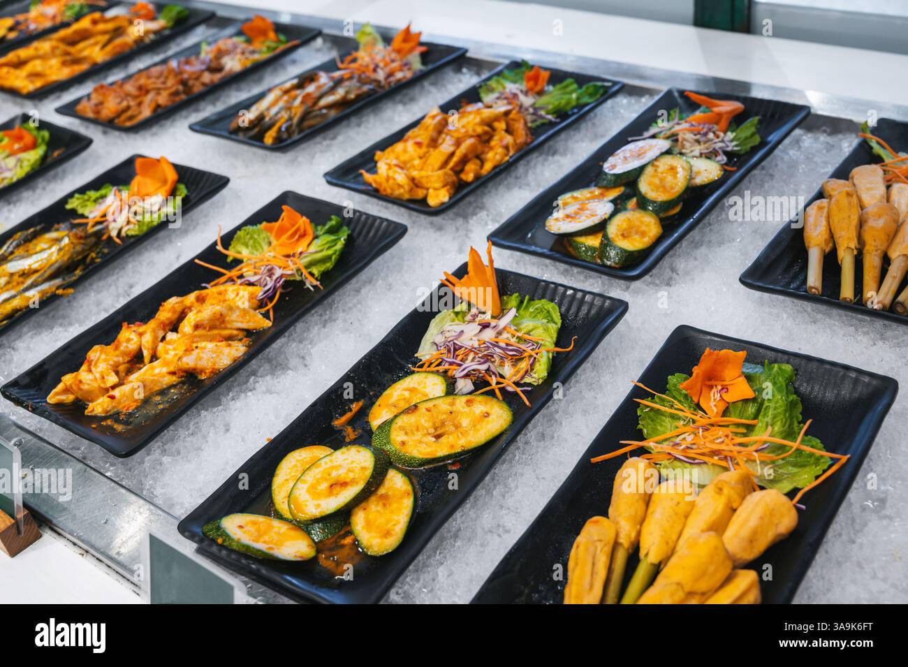 Asian buffet in a hotel in Asia. Vietnamese food and dishes at the self ...