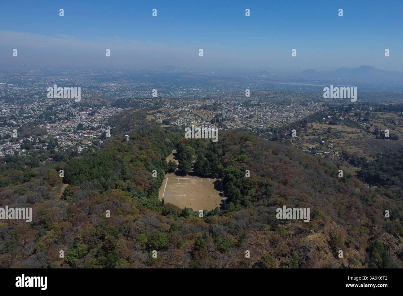 Aerial view of the Santa Cecilia Tepetlapa soccer field, know as Gods ...