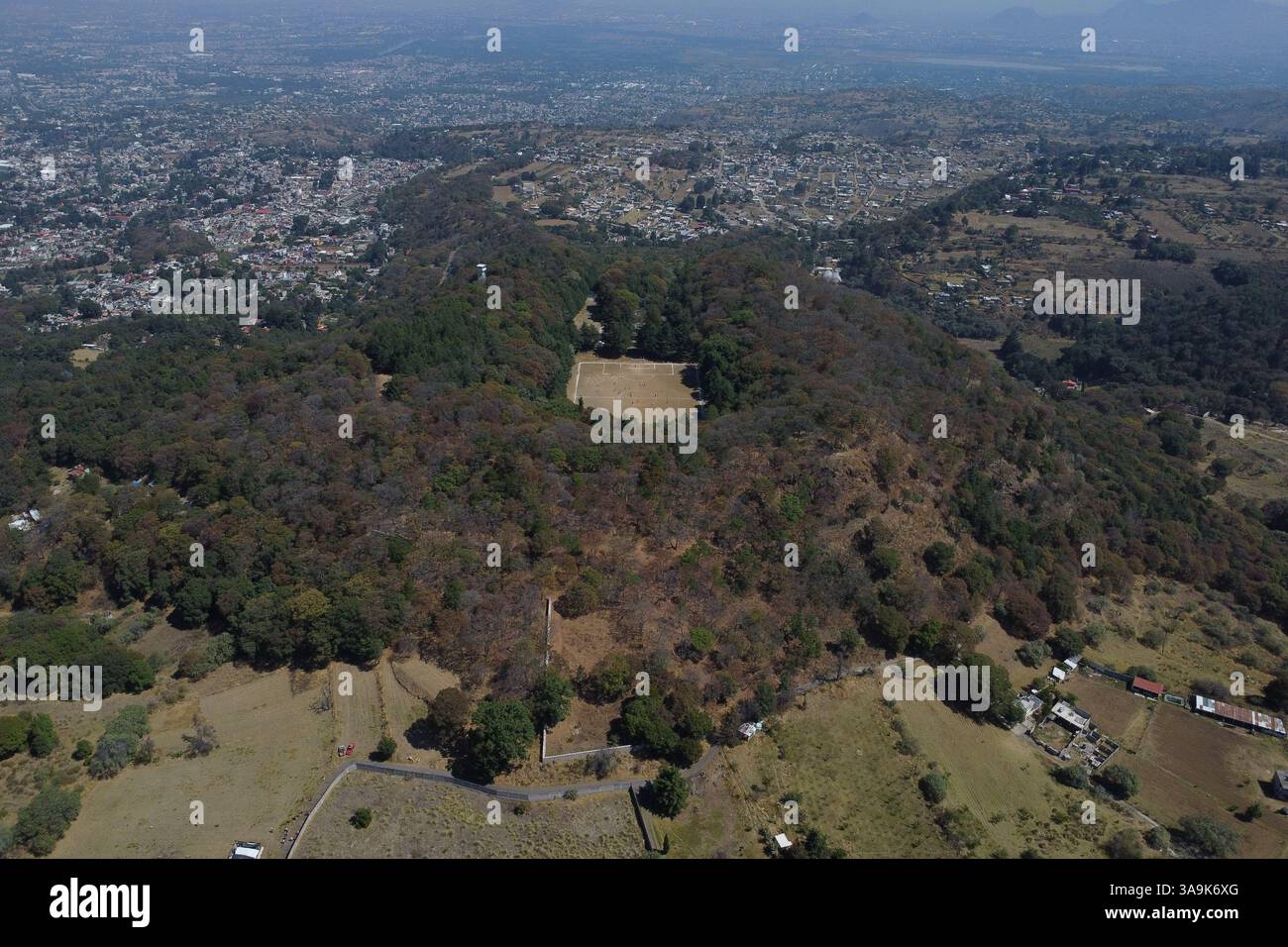 Aerial view of the Santa Cecilia Tepetlapa soccer field, know as Gods ...