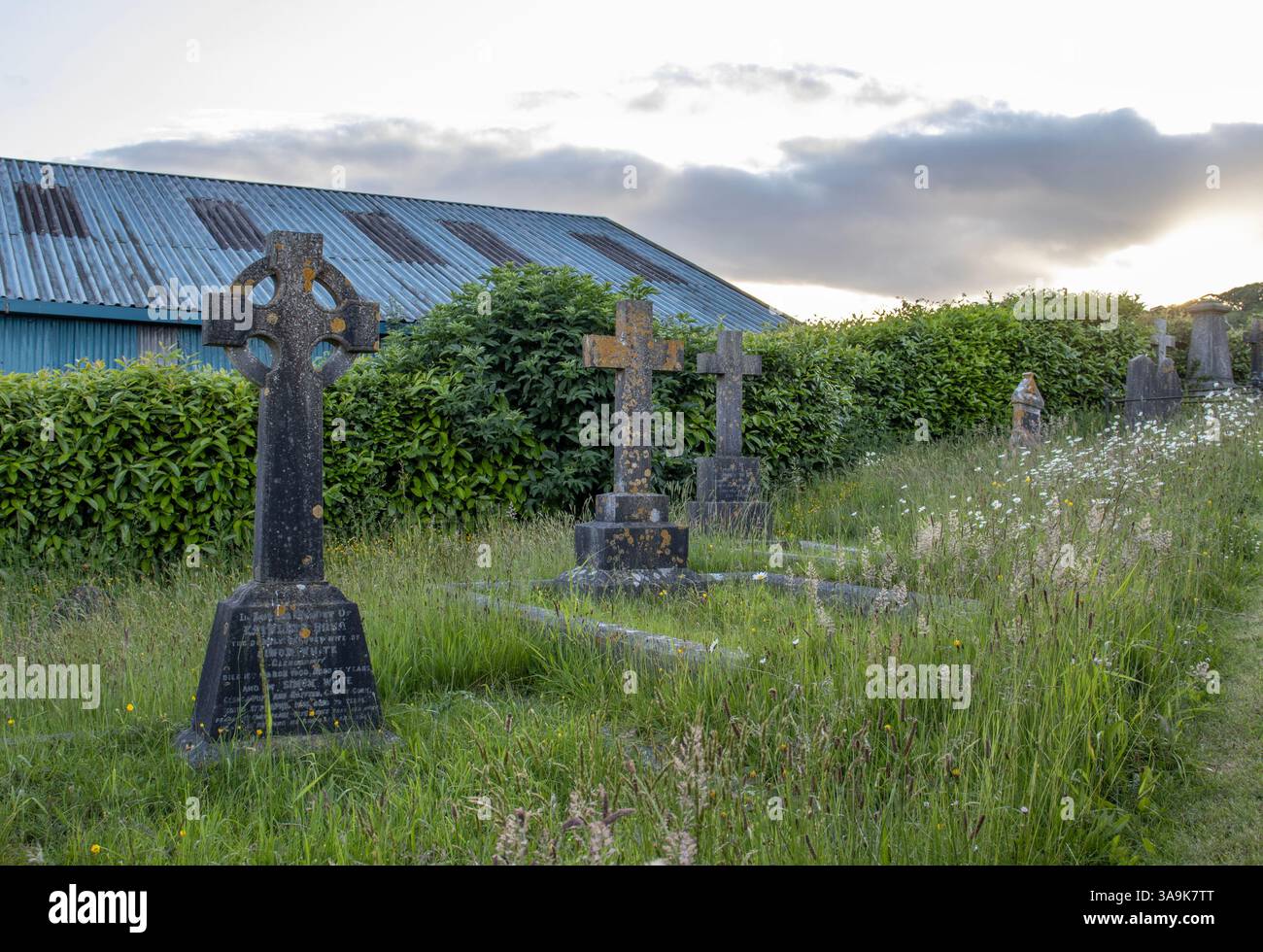 Tombstones in a graveyard at the Church of the Resurrection in Blarney ...