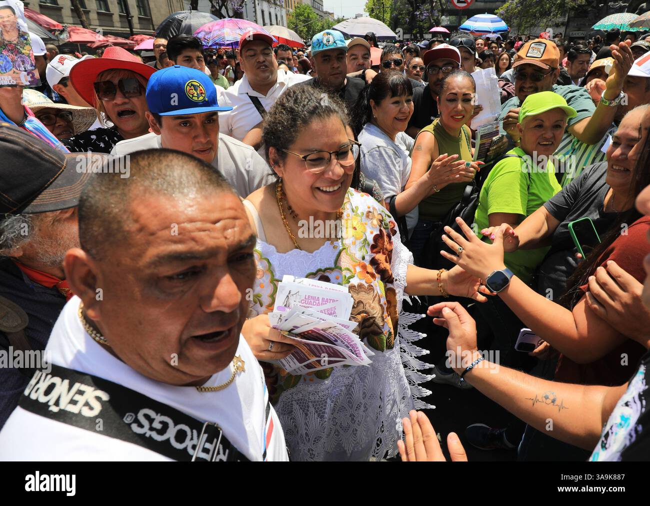 Minister Lenia Batres, holds a rally in the main square Zocalo, as part ...