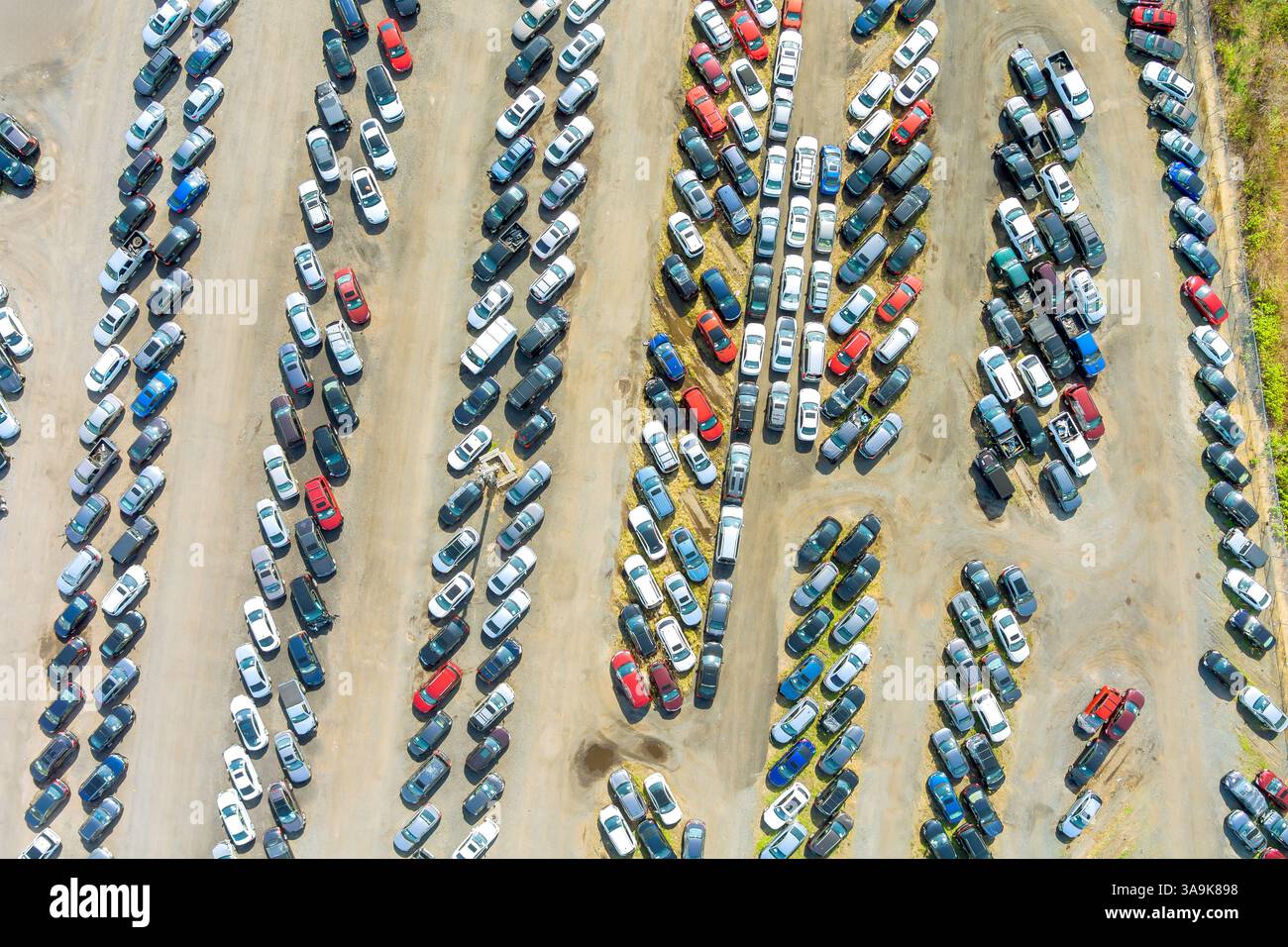 Numerous vehicles are parked in rows within spacious lot at car ...