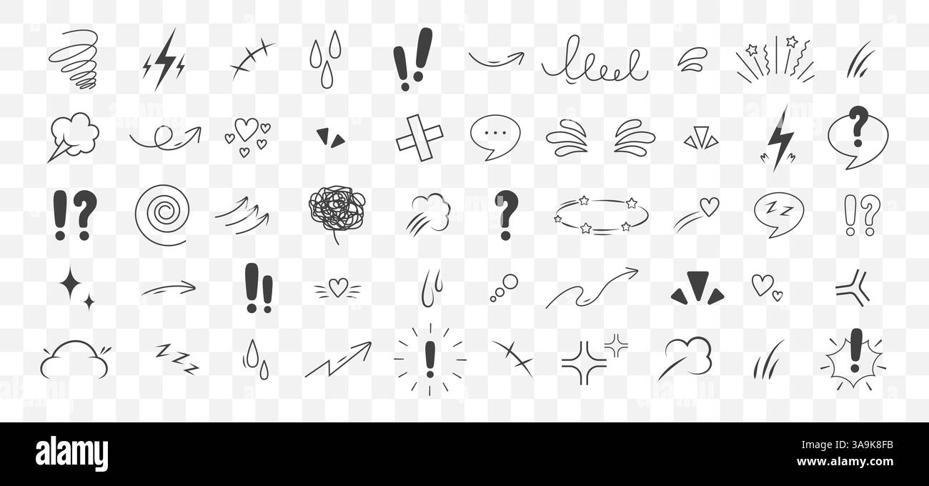 Anime Emotion effect collection. Doodle manga big set. Character ...