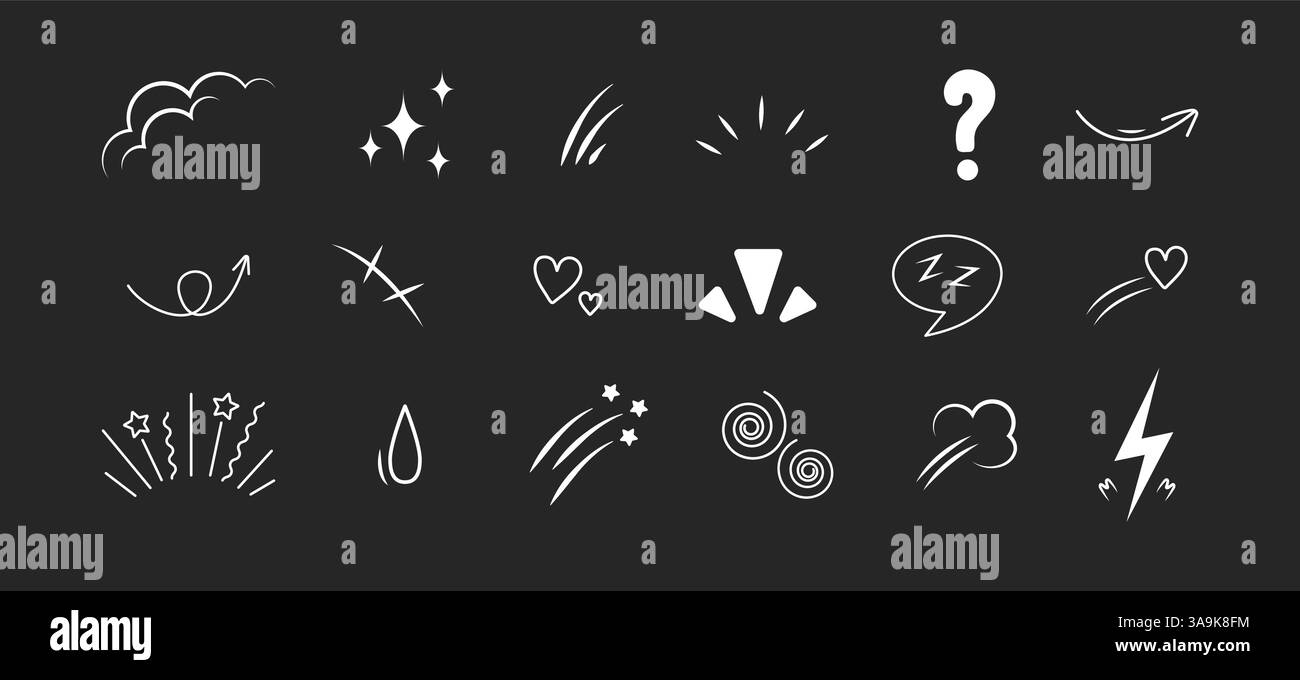 Anime Emotion effect. Collection of arrows, hearts and speech bubble ...