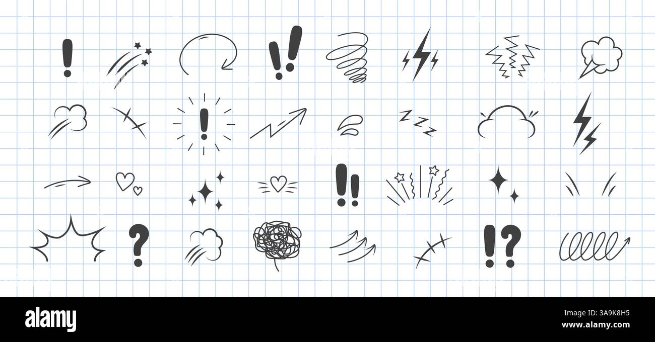 Anime Emotion effect icons. Manga doodle set. Comic emotion symbols ...