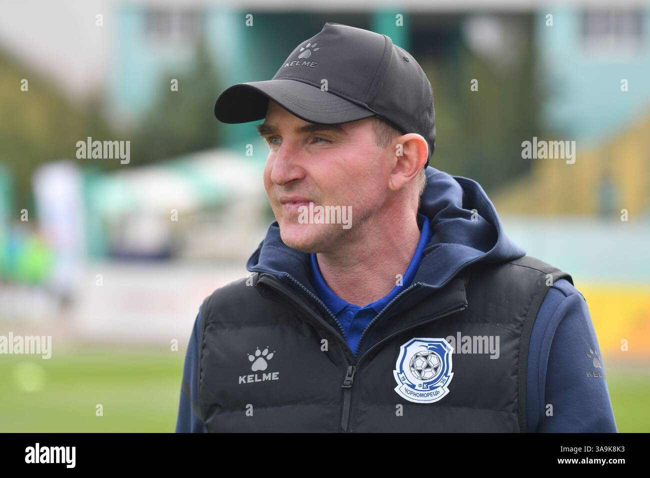 Head coach of Chornomorets Oleksandr Kucher seen during the Ukrainian ...