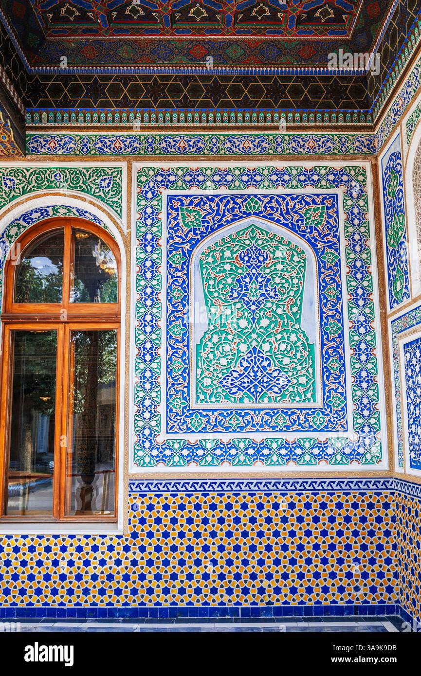 beautiful art carved wooden painted wall in the Museum of Art of ...