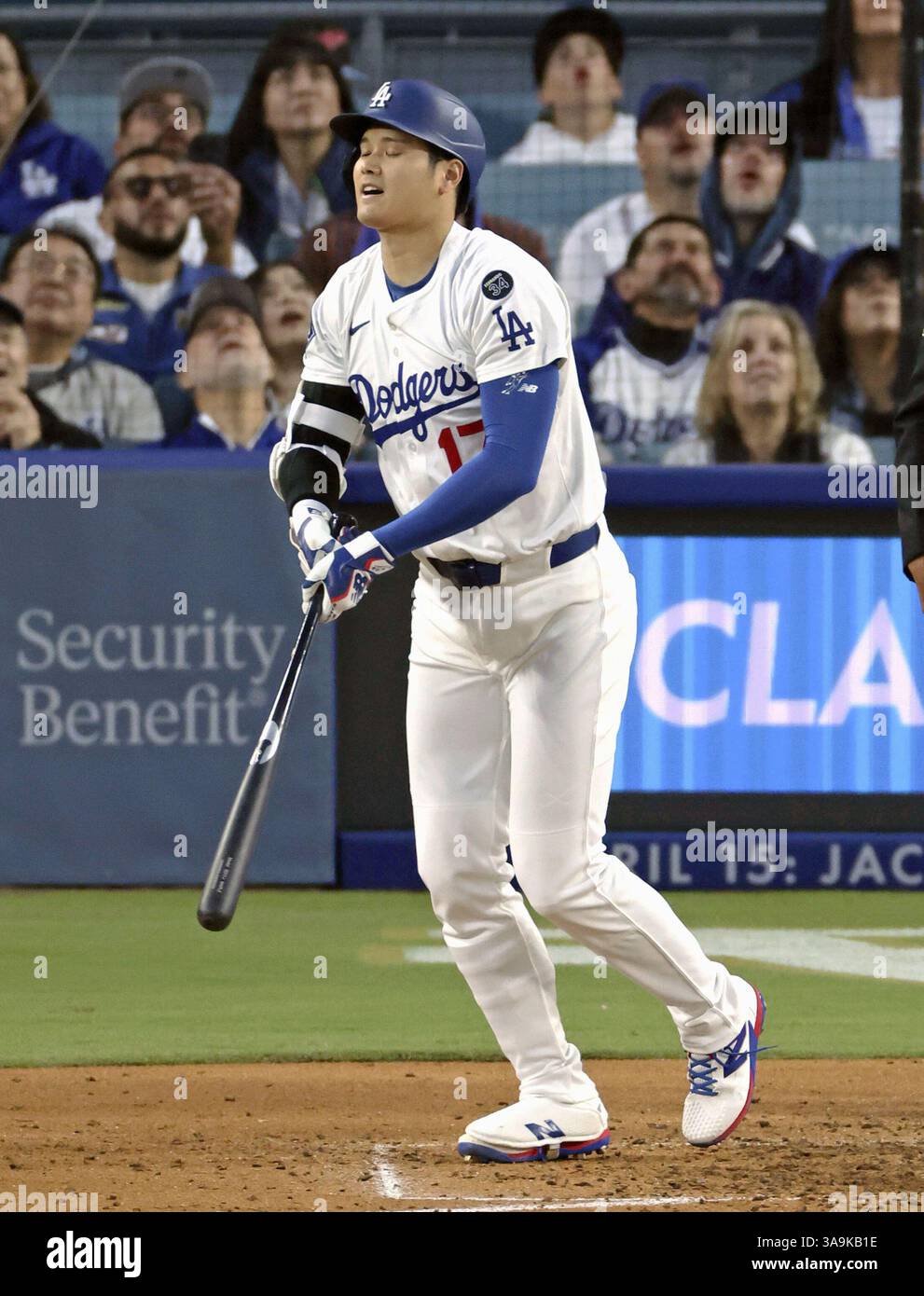 Los Angeles Dodgers designated hitter Shohei Ohtani flies out in the ...