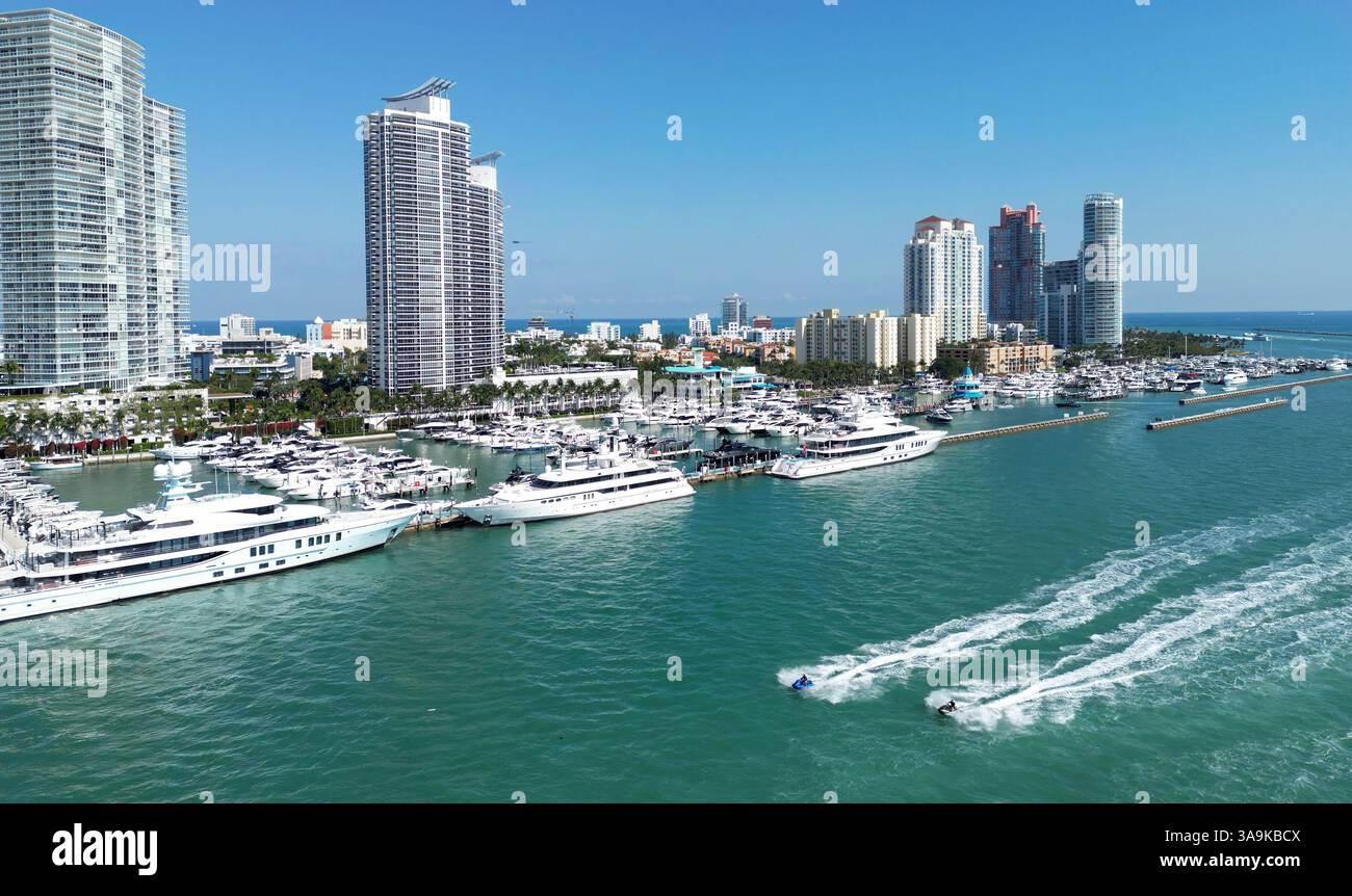 Miami beach cityscape. Miami summer aerial view. Miami Beach shoreline ...