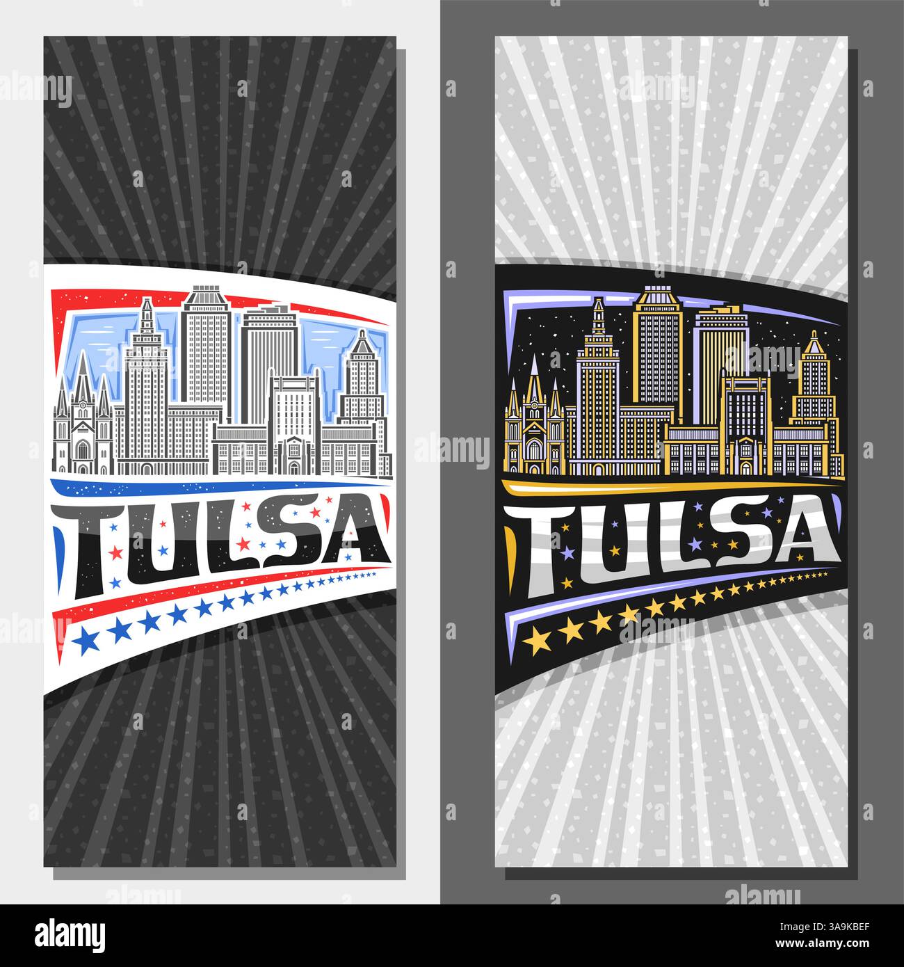 Vector vertical layouts for Tulsa, decorative ticket with line ...