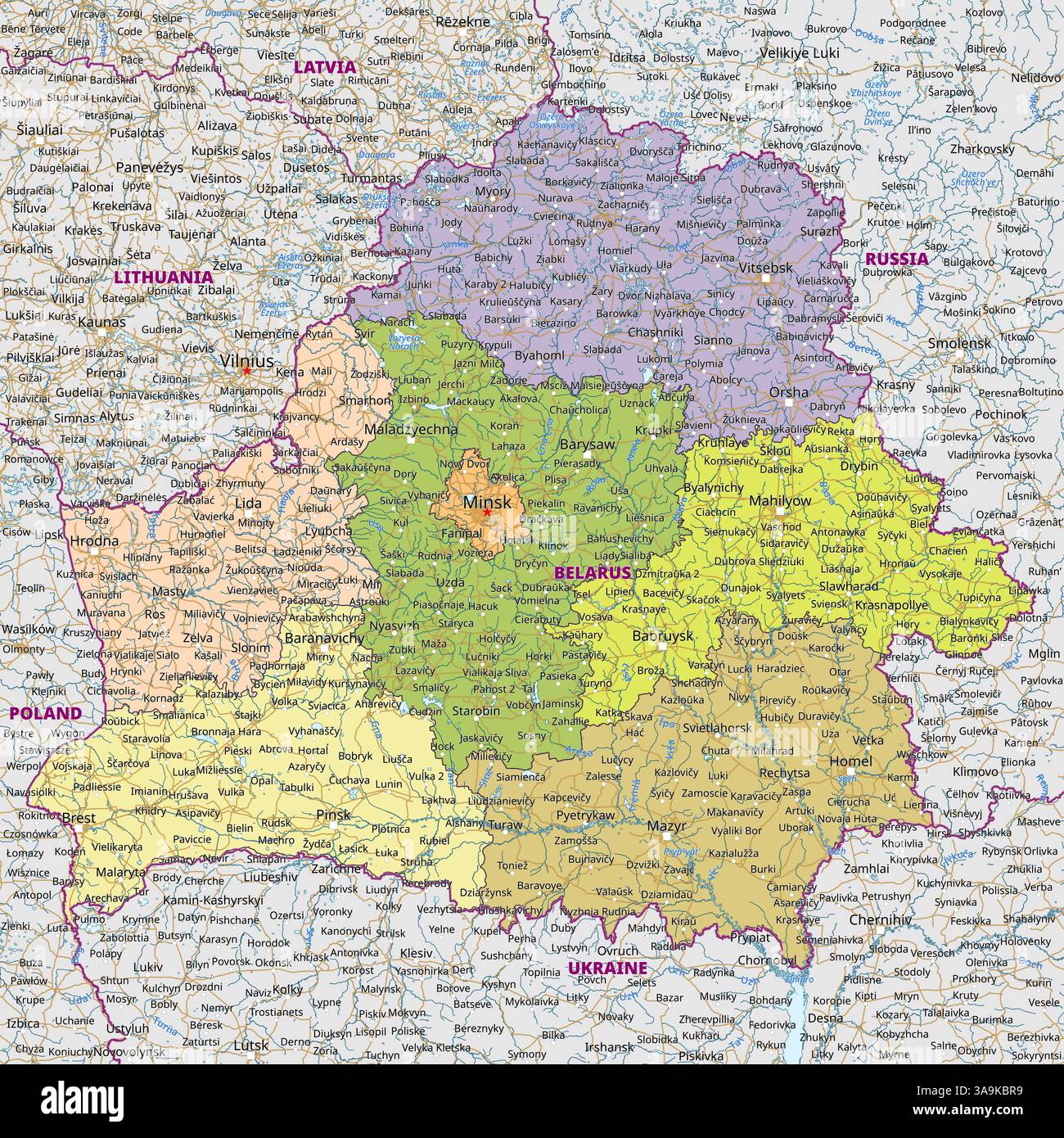 Detailed political map of Belarus Stock Vector Image & Art - Alamy