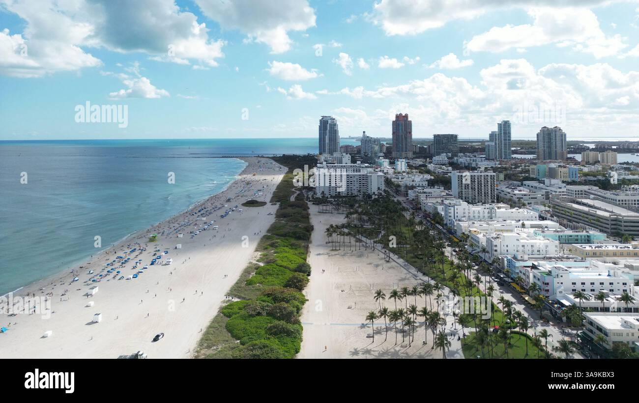 Miami Beach aerial drone view with skyline. Miami from above. Miamis ...