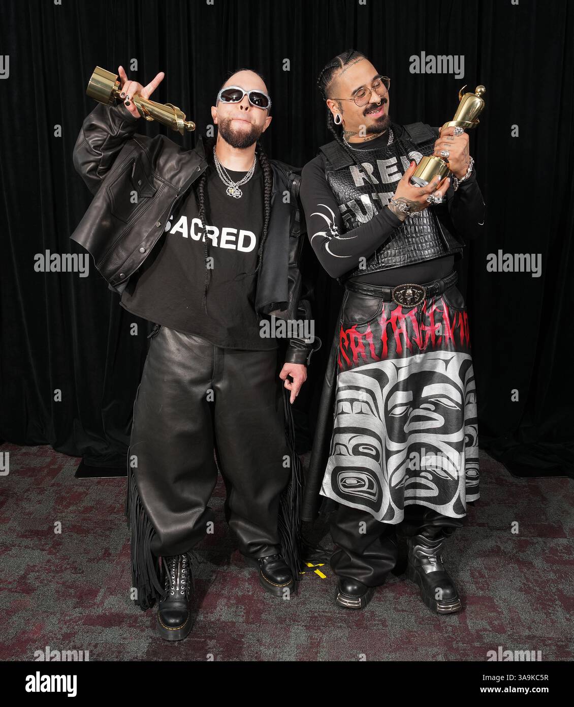 Vancouver, Canada. 30th Mar, 2025. Snotty Nose Rez Kids pose for photos ...