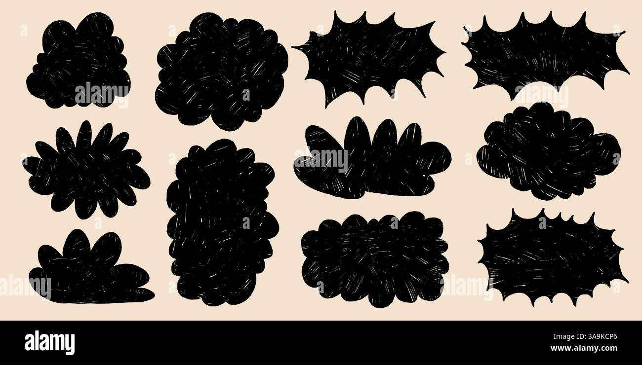 Black Chat Bubbles with Wavy Grunge Edges. Hand drawn colorful speech ...