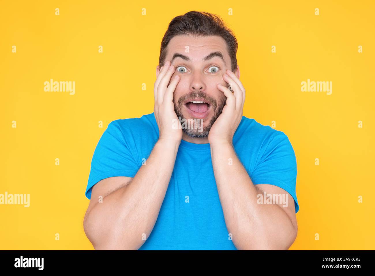 Portrait of shocked amazed excited scared man. Handsome middle age ...
