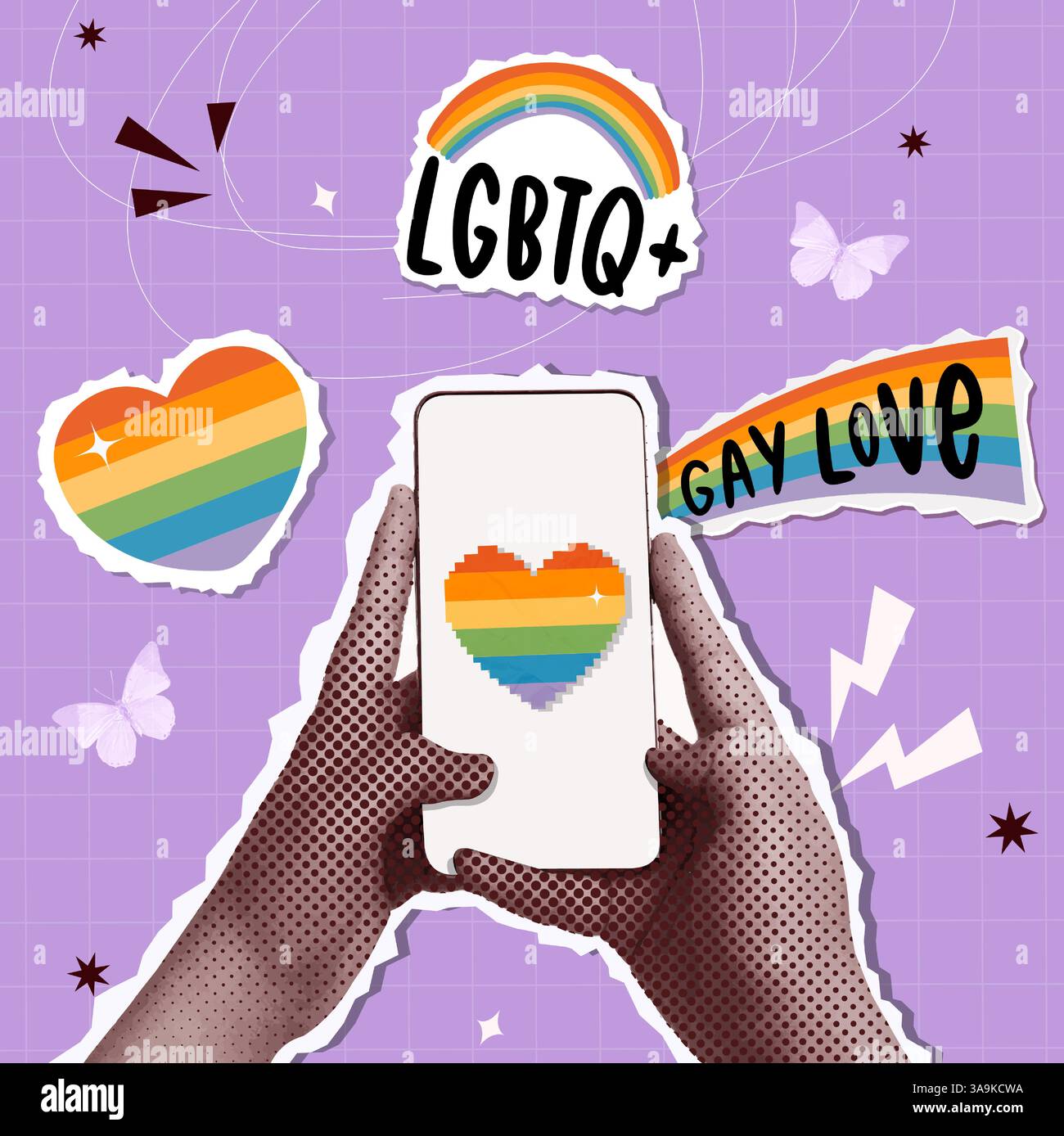 Celebrating LGBTQ Love and Pride with Heart Themed Collage, Vector ...