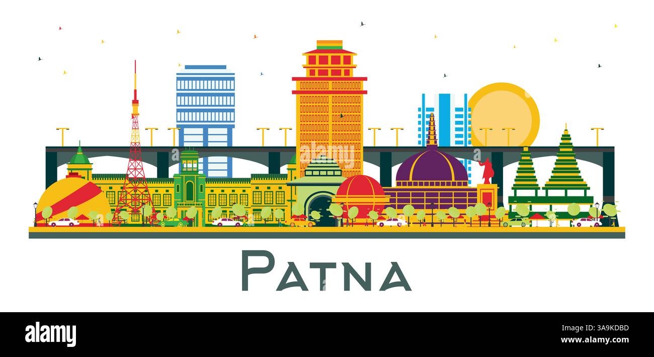 Patna India City Skyline with Color Buildings isolated on white. Vector ...