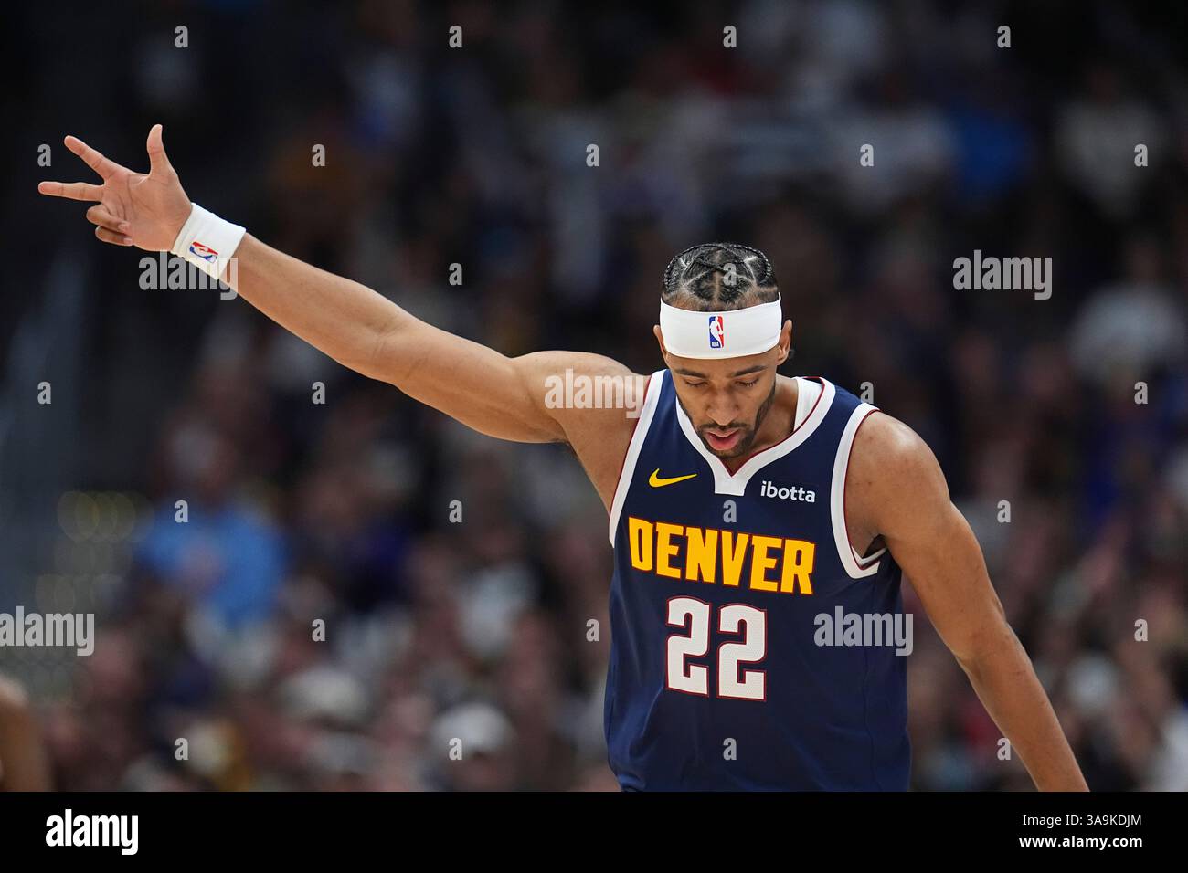 Denver Nuggets forward Zeke Nnaji (22) reacts after hitting a 3-point ...