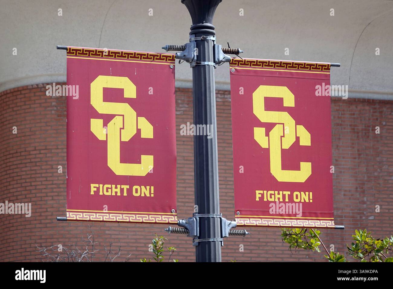 Banners with the USC Trojans logo at the University of Southern ...