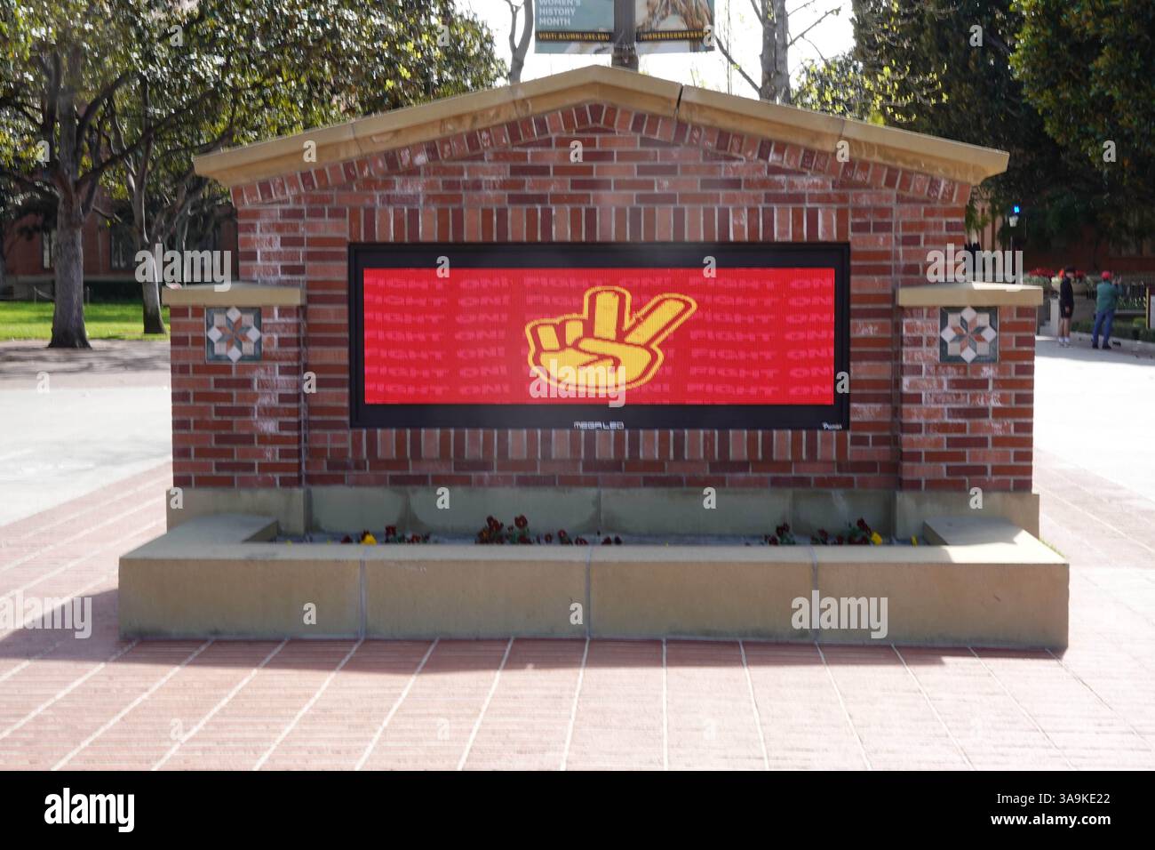 A video board with the USC Trojans Fight On logo at the University of ...