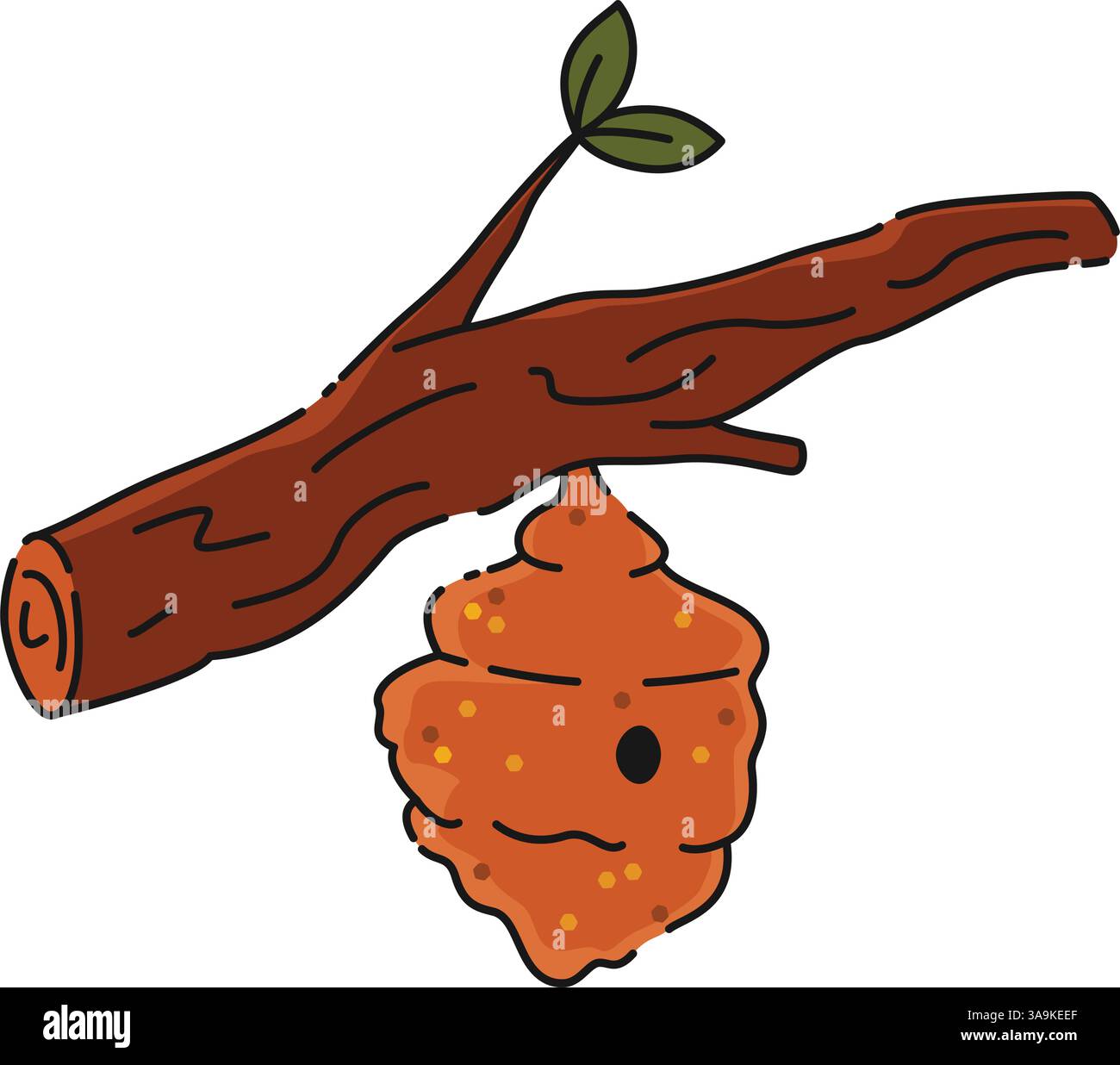 Bee hive hanging on a tree branch with leaves in cartoon style. Vector ...