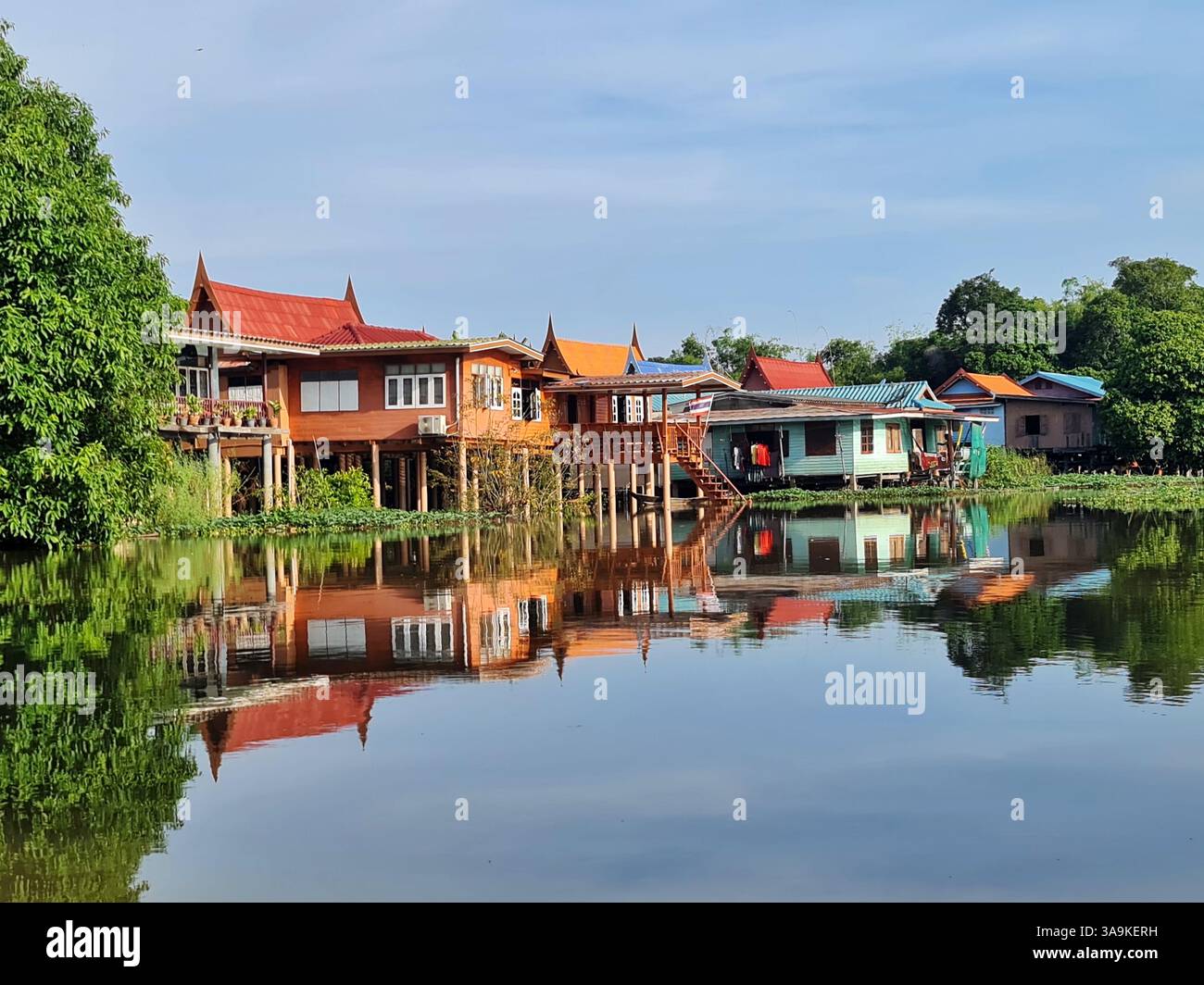 Ayudhya, former capital of Thailand, has seasonal floods, so houses are ...