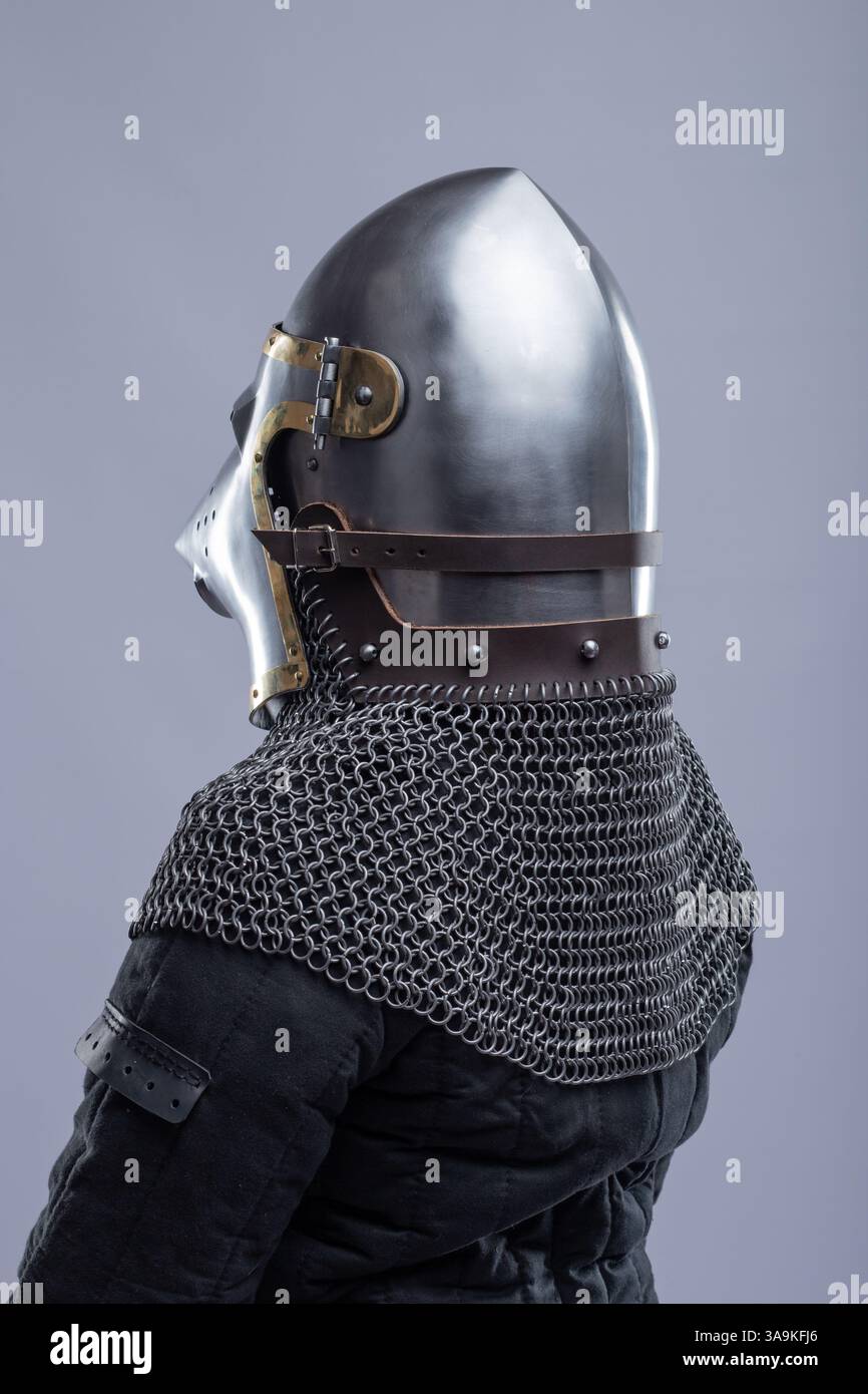 Side View of a Medieval Bascinet Helmet with Hounskull Visor Stock Photo - Alamy