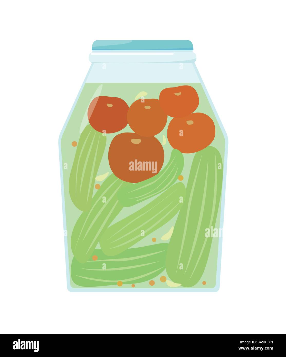 Cucumbers and tomatoes canned and marinated in a glass jar. Vector illustration Stock Vector ...