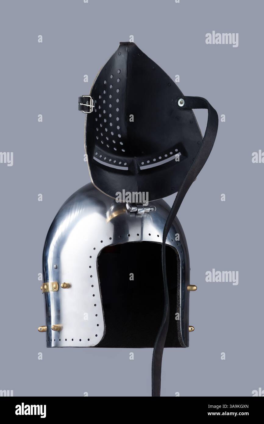 Medieval Pig Face Bascinet Helmet with Open Visor Stock Photo - Alamy