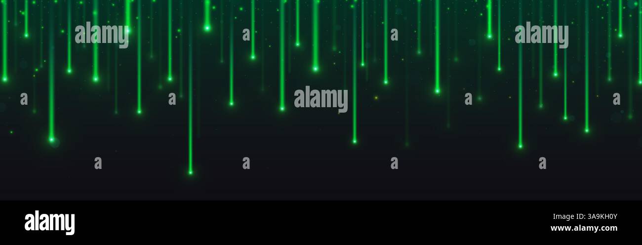 Green tech rain illustration - neon luminous vertical lines falling like digital raindrops ...