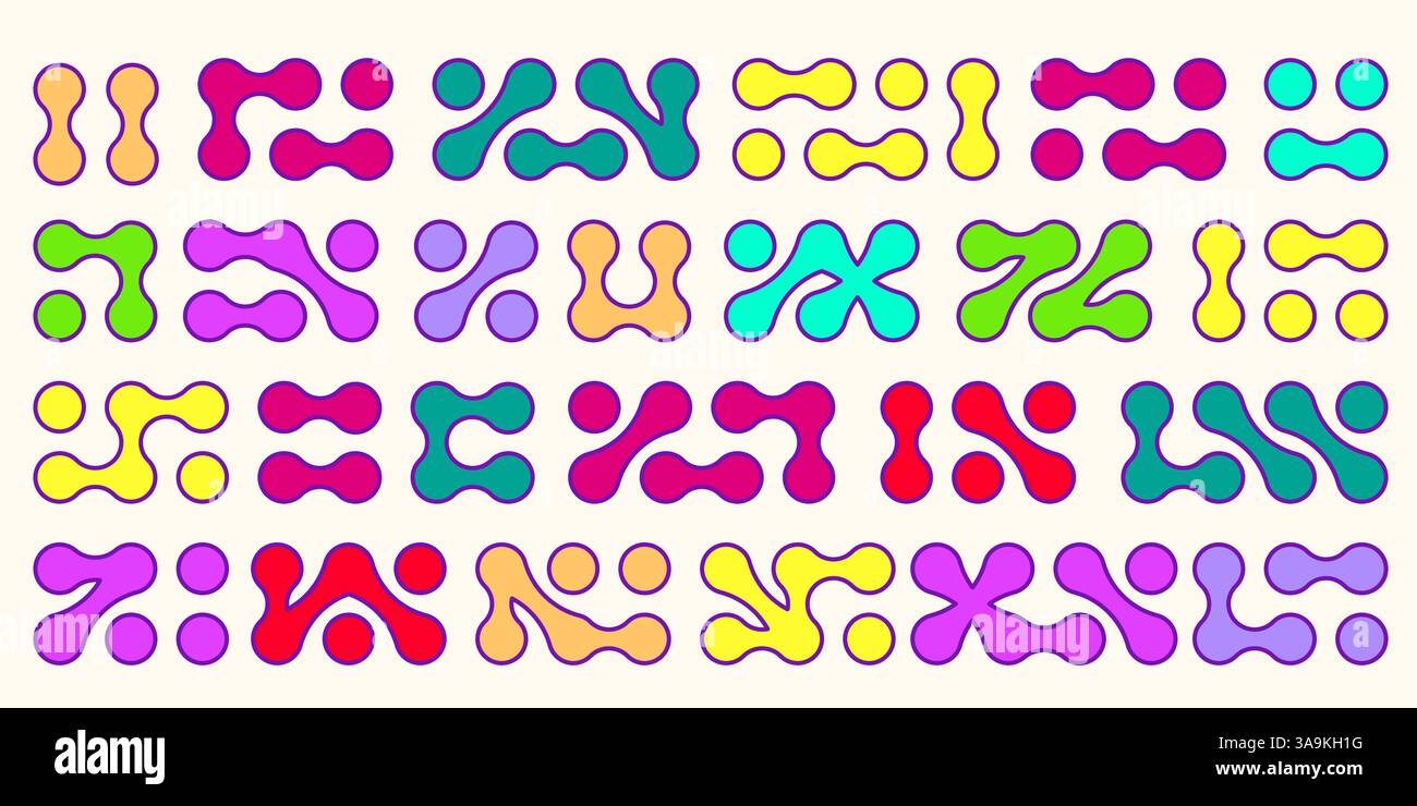 Y2k metaball shapes set - colorful organic blobs with fluid edges. Vibrant vintage colors ...