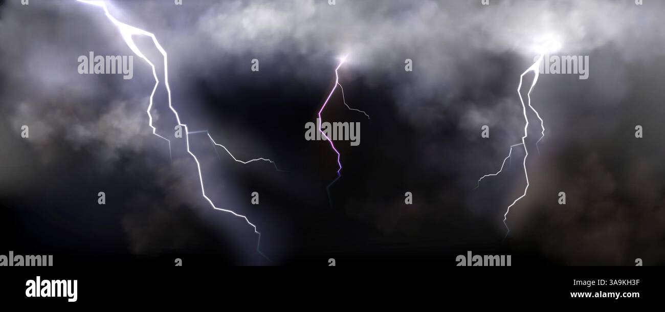 Dark stormy sky with clouds and thunderstorm. Vector realistic ...