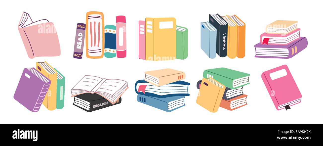 Books drawing icon clipart set. School colorful textbook elements clip ...