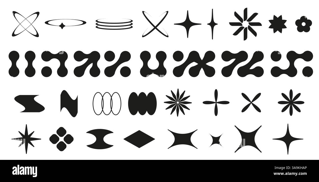 Y2k style geometric shape and symbol collection - black silhouette ...