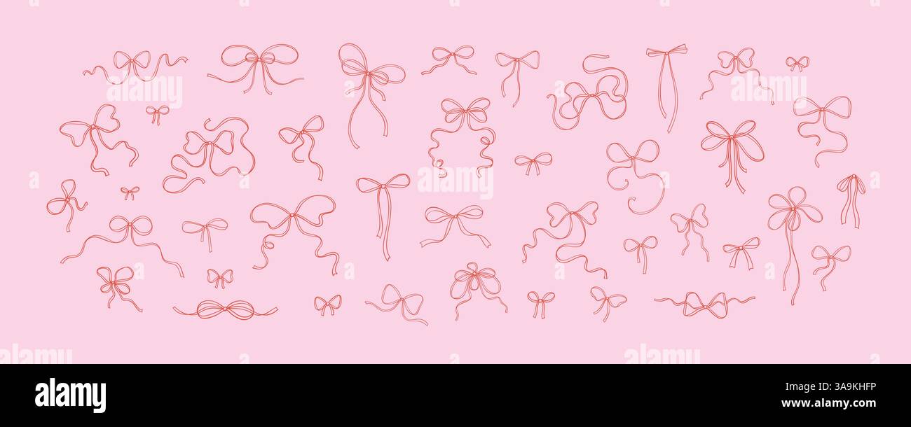 Set of hand drawn doodle ribbon bows. Cute line art vector vintage illustration. Trendy design ...