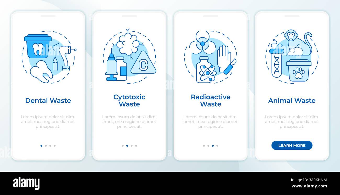 Hazardous waste management blue onboarding mobile app screen Stock ...