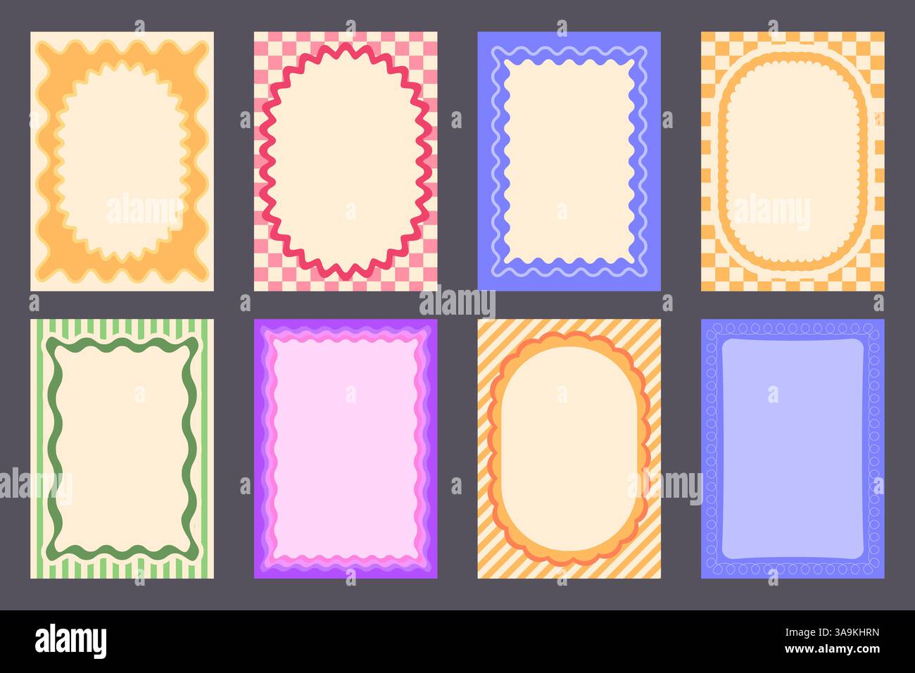 Retro set of frames with wavy edges isolated on black background ...